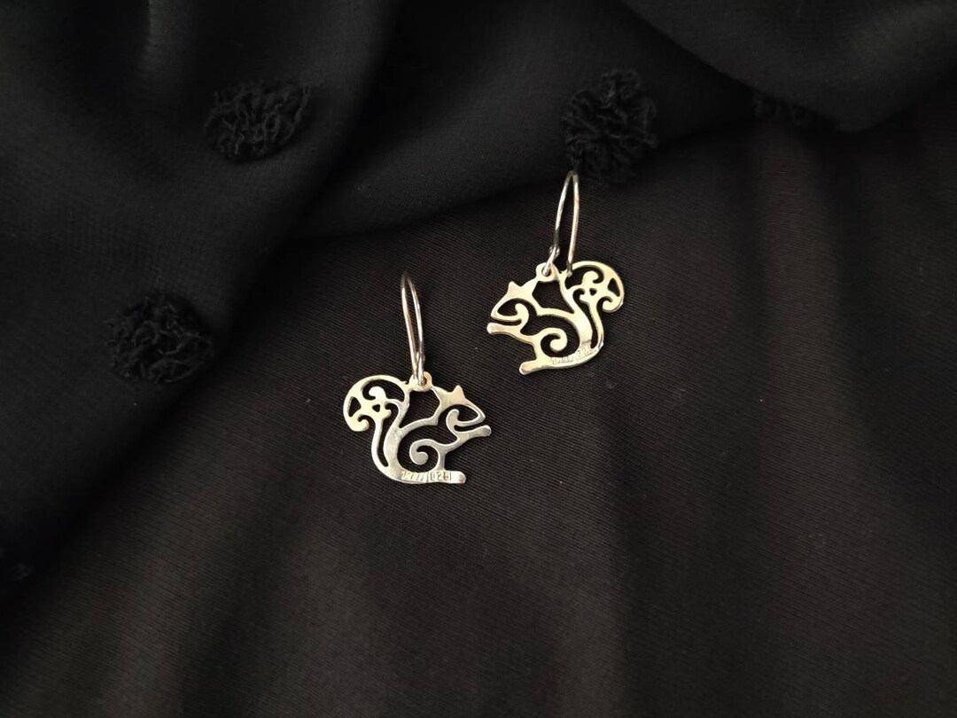 Handpierced Sterling Silver Squirrel Earrings, Dangle Earrings, Handmade in Malta, Handcrafted ...