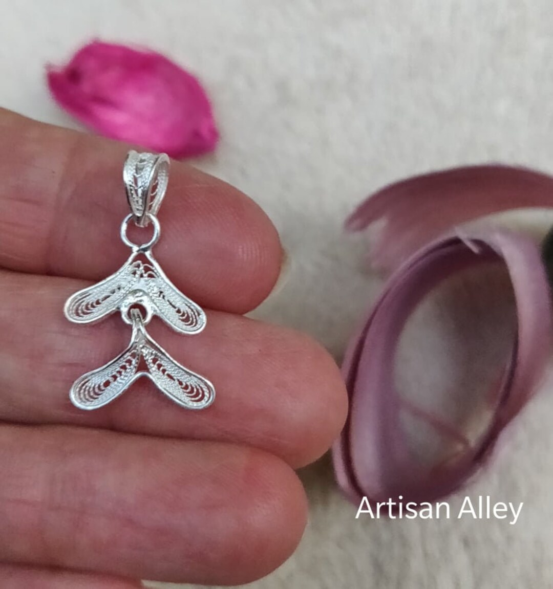 Silver 925 Filigree Double Fishtail Charm/ Pendant, Made in Malta ...