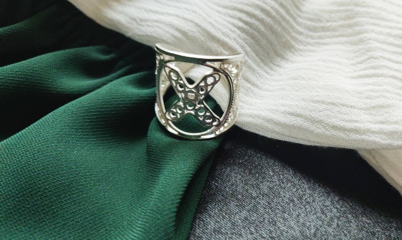 Wide Sterling Silver Filigree Open Work X Statement Ring, Twisted Rope ...