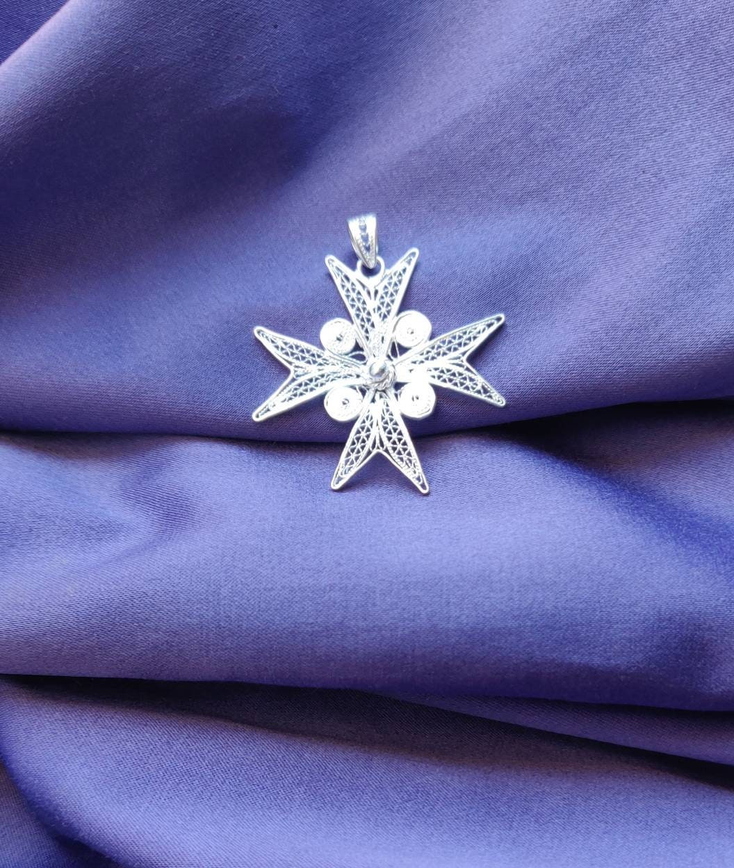Silver 925 Filigree Maltese Cross Pendant, Handmade Jewelry, Necklace ...