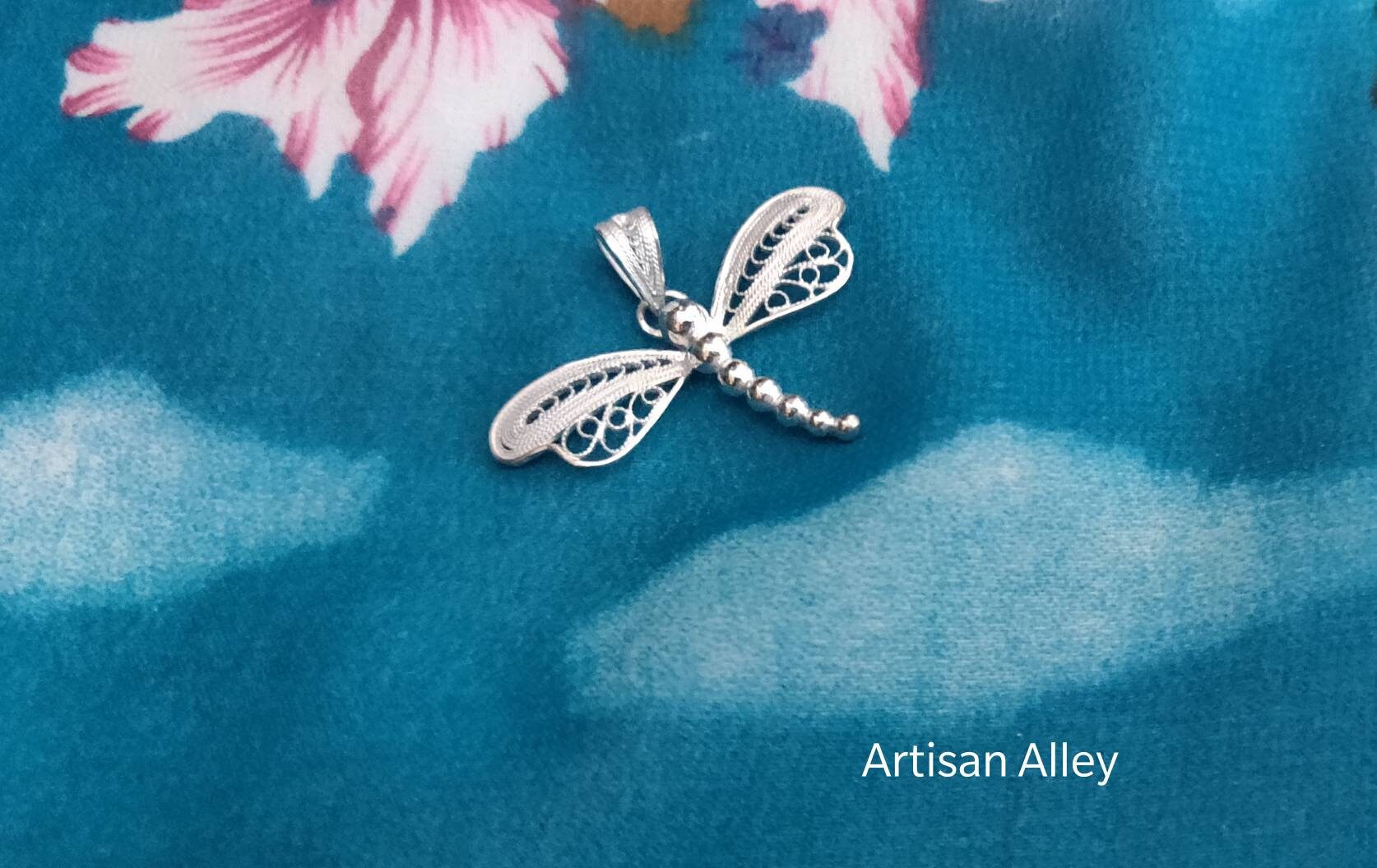 Silver 925 filigree Dragonfly Pendant Insect Jewelry | Etsy