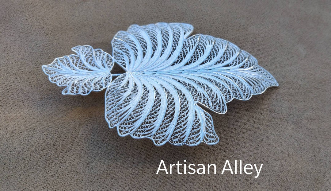 Silver 925 Grapevine Two Leaves Pin Decoration or Trinket Tray, Large ...