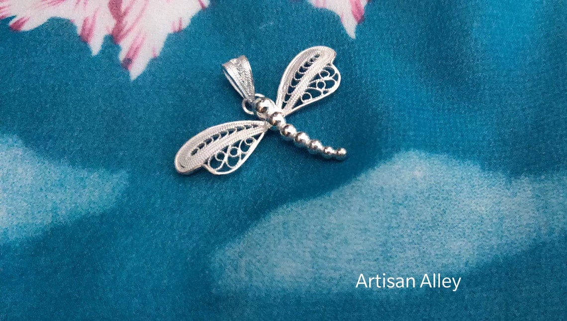 Silver 925 filigree Dragonfly Pendant Insect Jewelry | Etsy