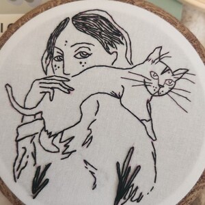 Cat Lady Embroidery - Line Drawing Cat Embroidery - Etsy