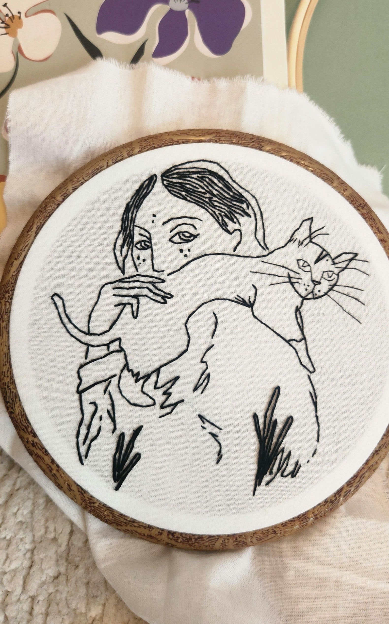 Cat Lady Embroidery - Line Drawing Cat Embroidery - Etsy