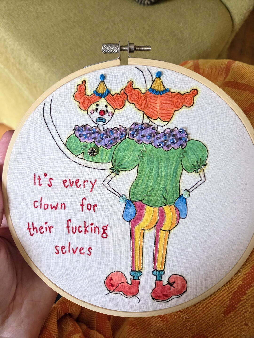 Funny Clown Embroidery Art: Hand Sewn Beaded Decor - Etsy