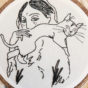 Cat Lady Embroidery - Line Drawing Cat Embroidery - Etsy