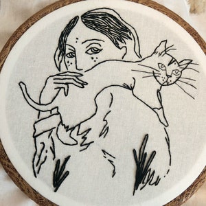 Cat Lady Embroidery - Line Drawing Cat Embroidery - Etsy
