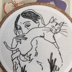 Cat Lady Embroidery - Line Drawing Cat Embroidery - Etsy