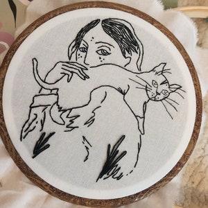 Cat Lady Embroidery - Line Drawing Cat Embroidery - Etsy