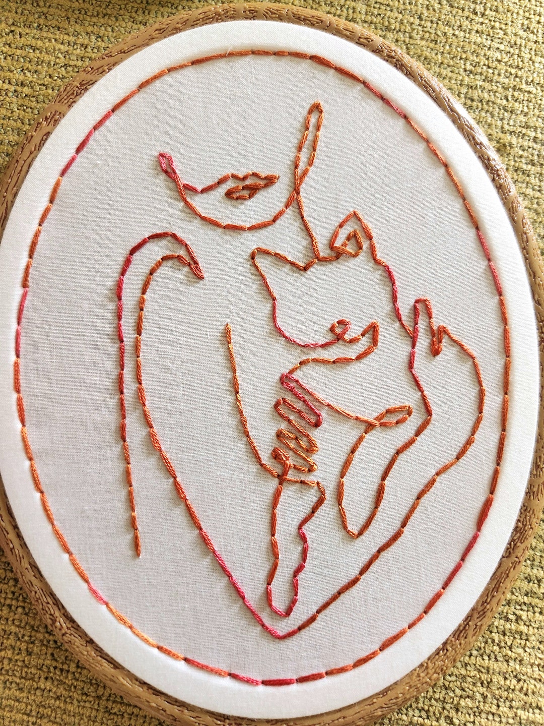 Silhouette of a Cat Lady Line Drawing Embroidery - Etsy