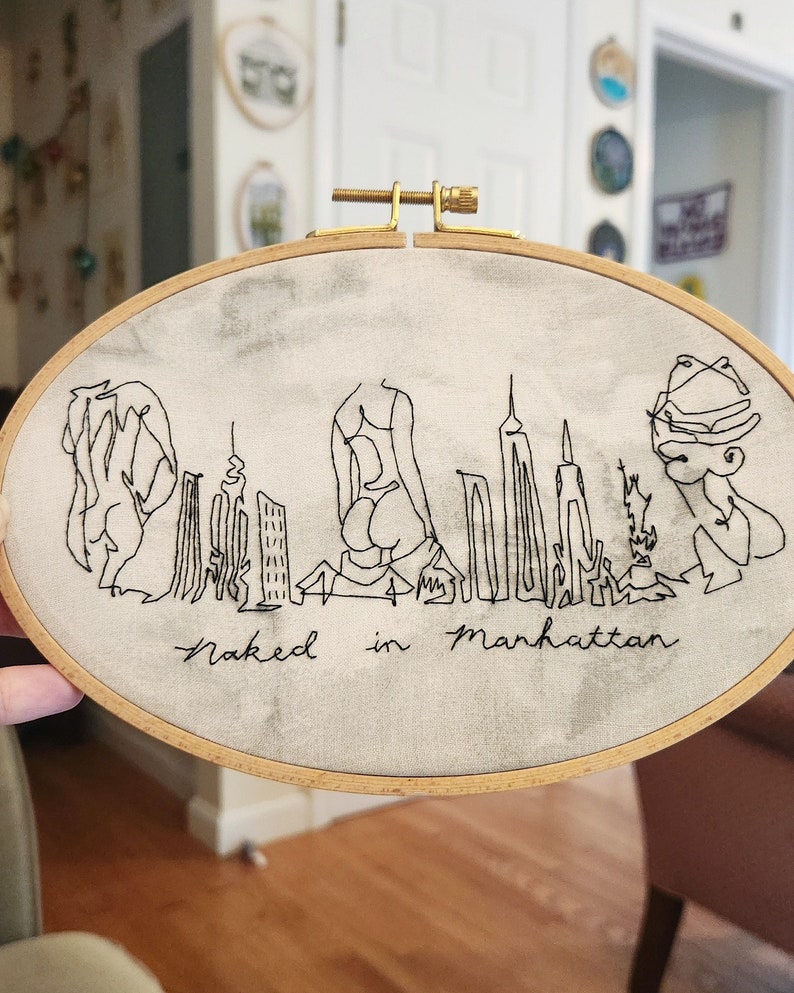 Naked in Manhattan Line Drawing Embroidery - Etsy