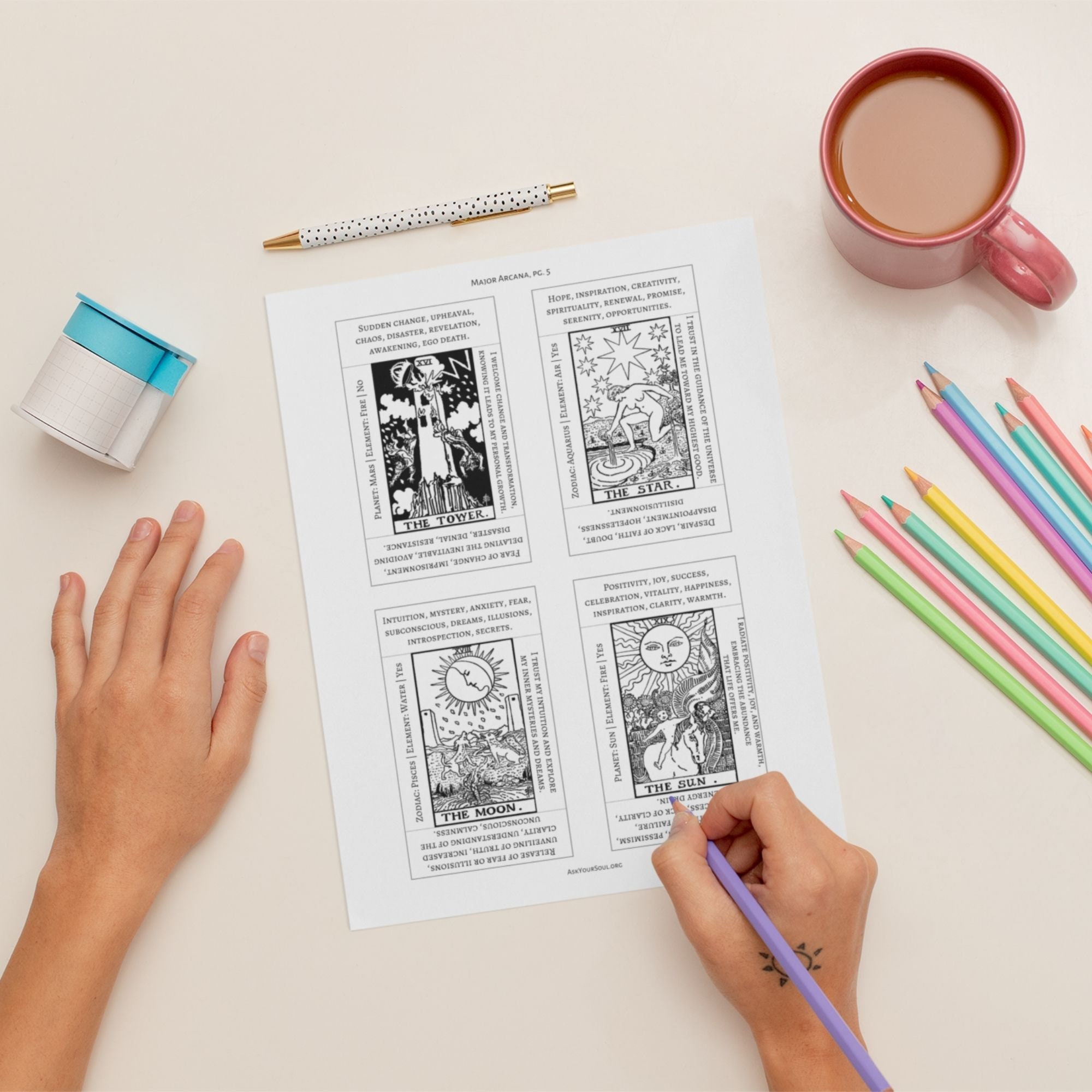 PRINTABLE Black & White Rider-waite Tarot Cards With Keywords PDF Upright and Reversed Meanings ...