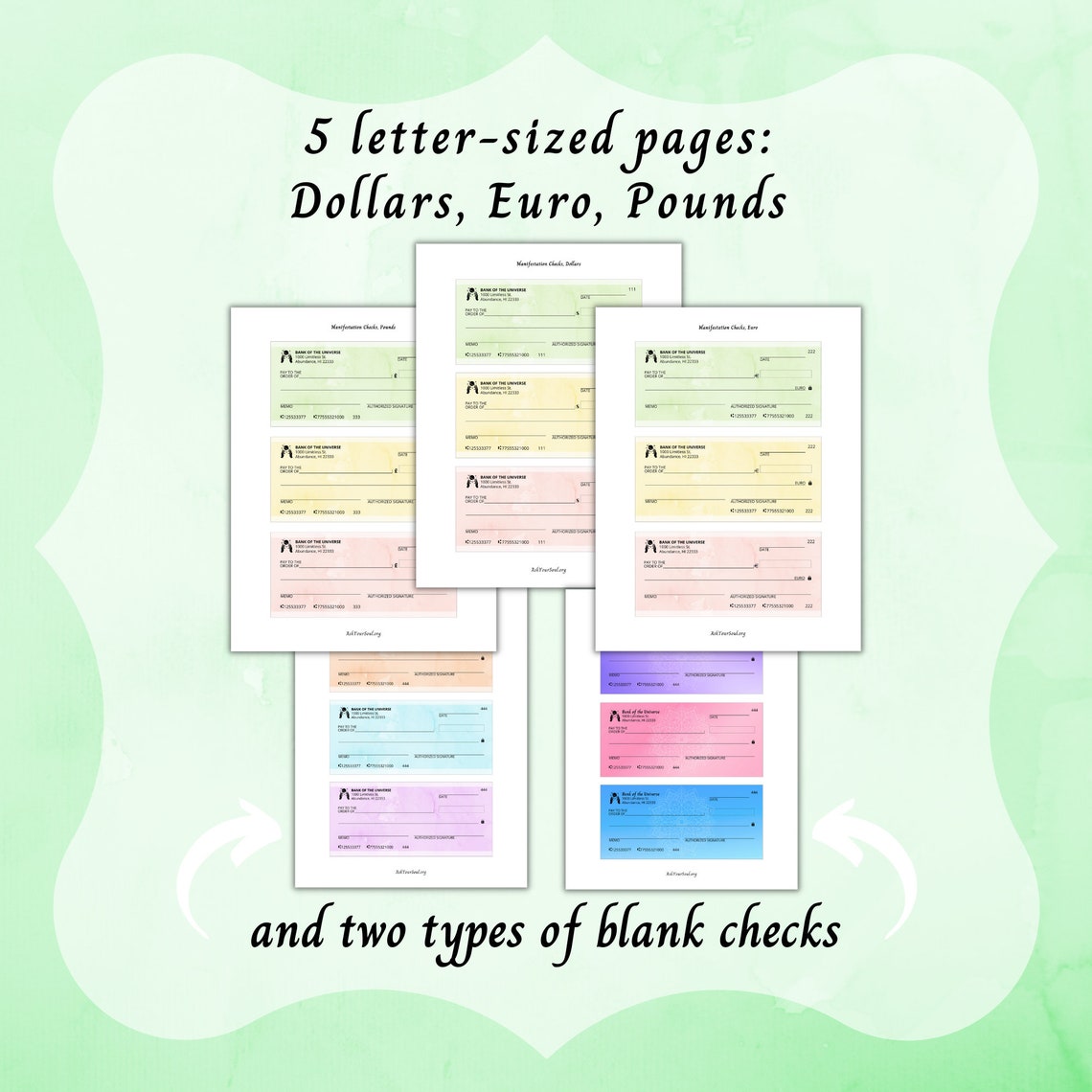 Printable Manifestation Checks | Law of Attraction Checks | Dollars ...
