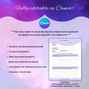 Editable Hypnotherapy Brochure and Forms Canva Template Commercial and ...