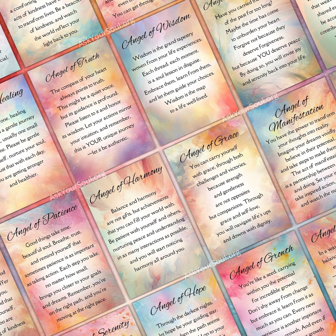 50 Editable Angel Oracle Cards Colorful Canva Template Commercial and ...
