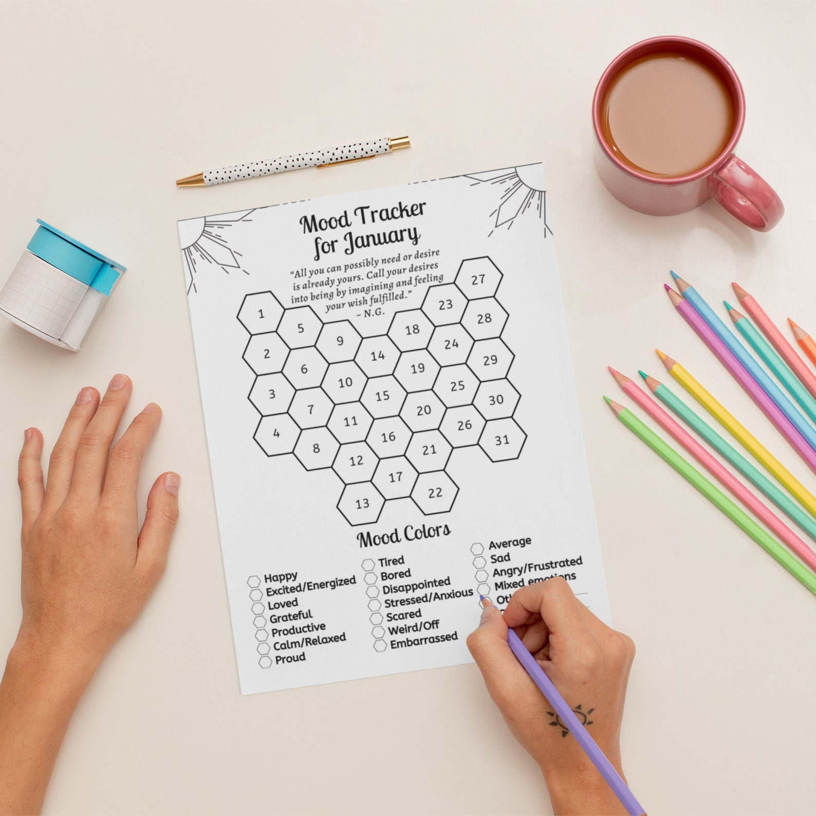 12 Printable Monthly Mood Tracker Templates With Neville Goddard's ...