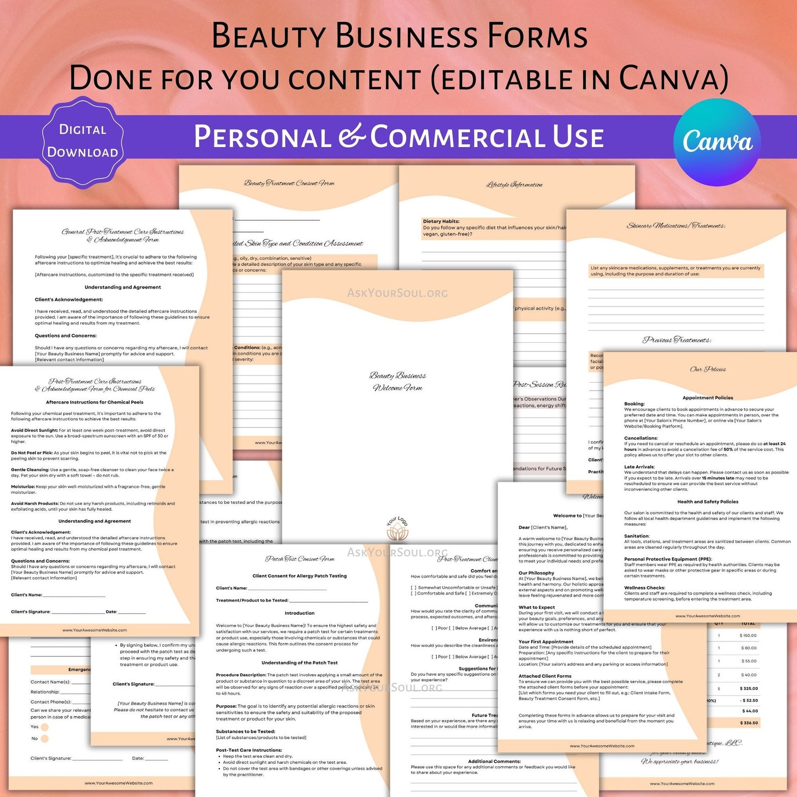 Editable Beauty Business Forms Canva Template Commercial and Personal ...