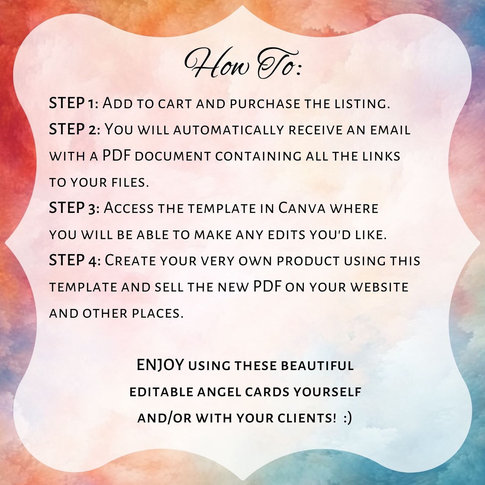 50 Editable Angel Oracle Cards Colorful Canva Template Commercial and ...