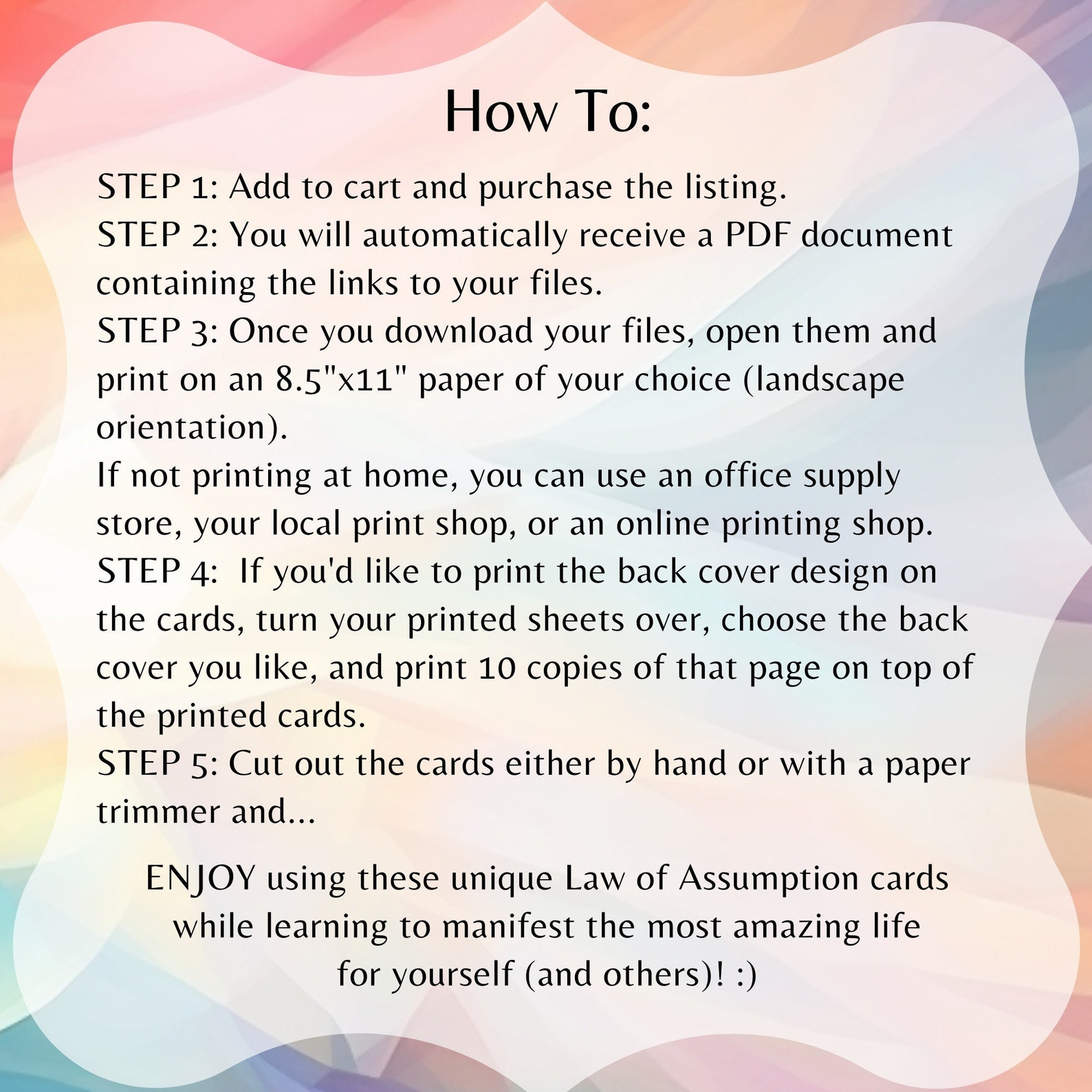 PRINTABLE Law of Assumption Cards Colorful Neville Goddard ...