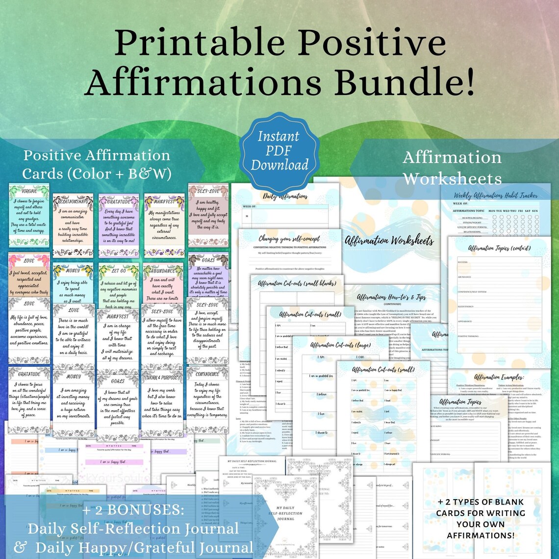 PRINTABLE Positive Affirmation Bundle Affirmation Worksheets Tracker ...