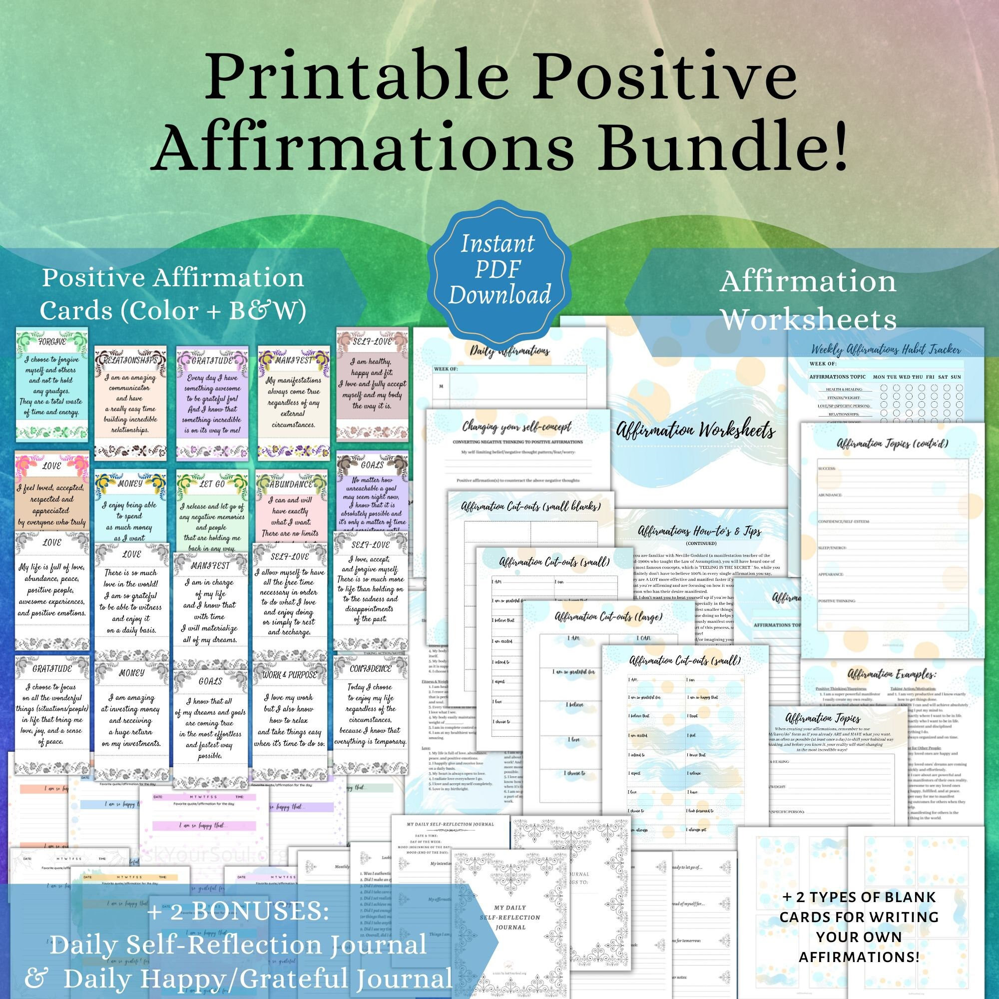 PRINTABLE Positive Affirmation Bundle Affirmation Worksheets Tracker ...