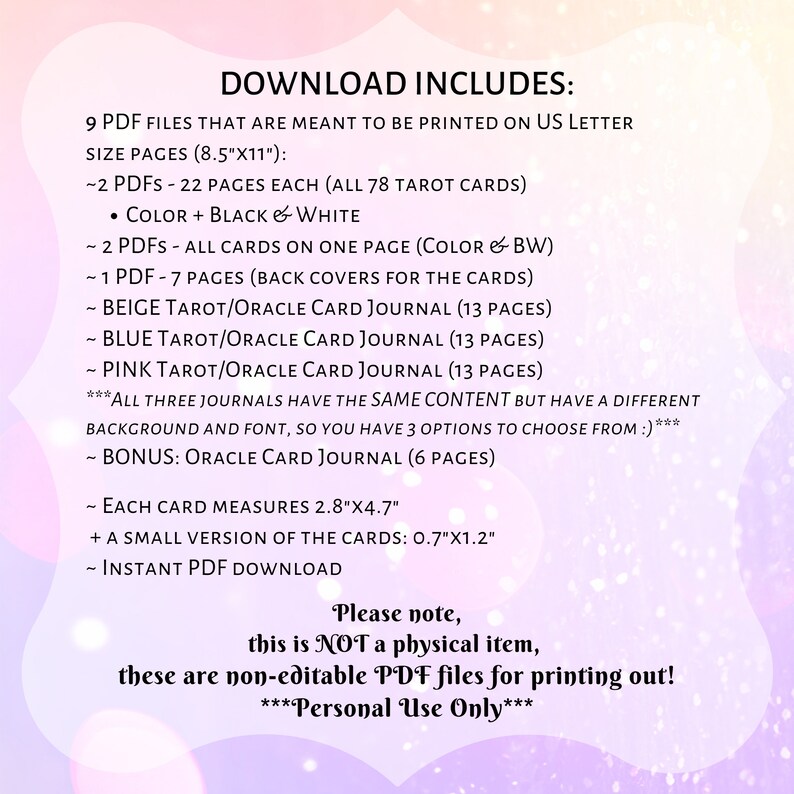 PRINTABLE Tarot & Oracle Card Journal RWS Tarot Cards Daily, Weekly ...