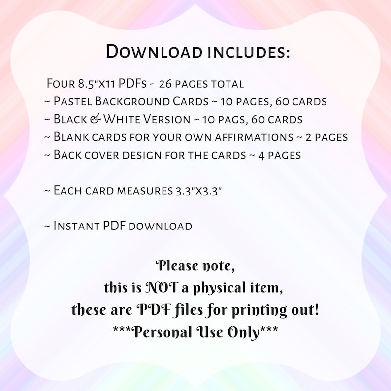 PRINTABLE Pastel Non-sweary Affirmation Cards 3.3x3.3 Black & White ...