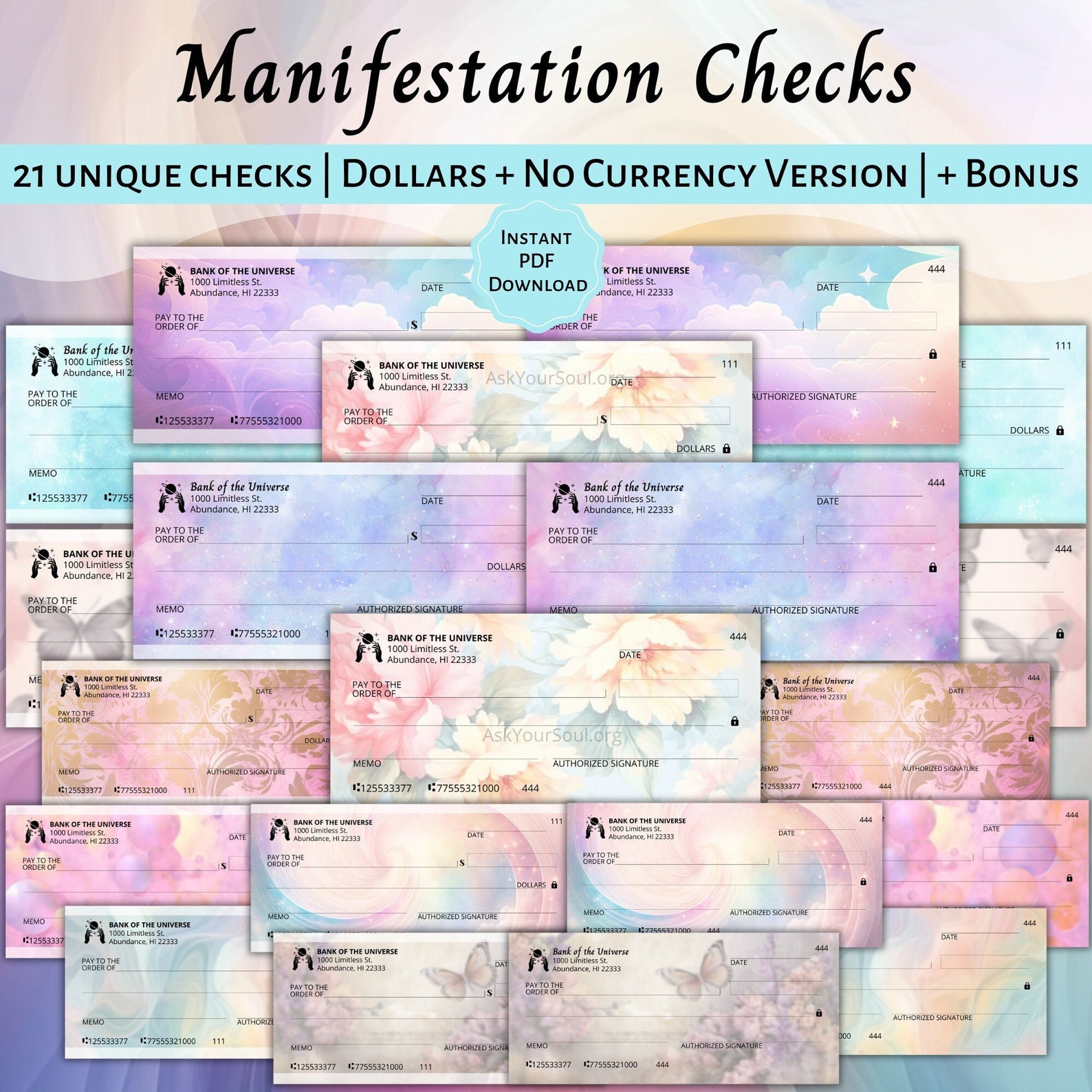 Printable Manifestation Checks, Law of Attraction Checks, Dollars and ...