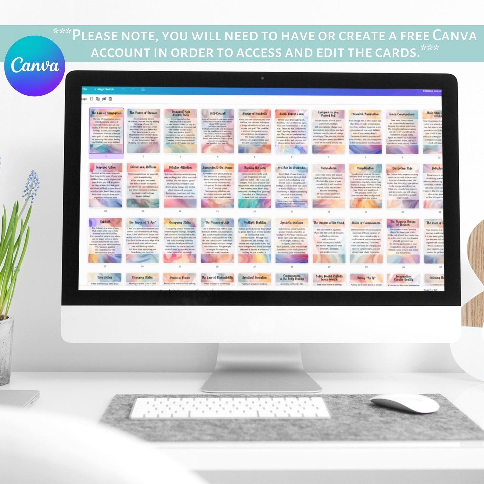 60 Editable Law of Assumption Cards Neville Goddard Colorful Canva ...