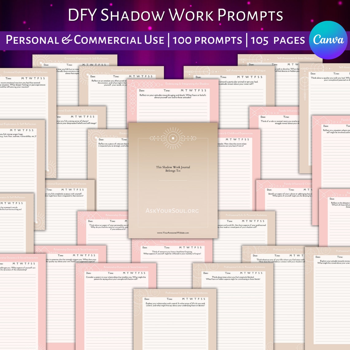Editable Shadow Work Ebook Workbook Journal Prompts Bundle Canva ...