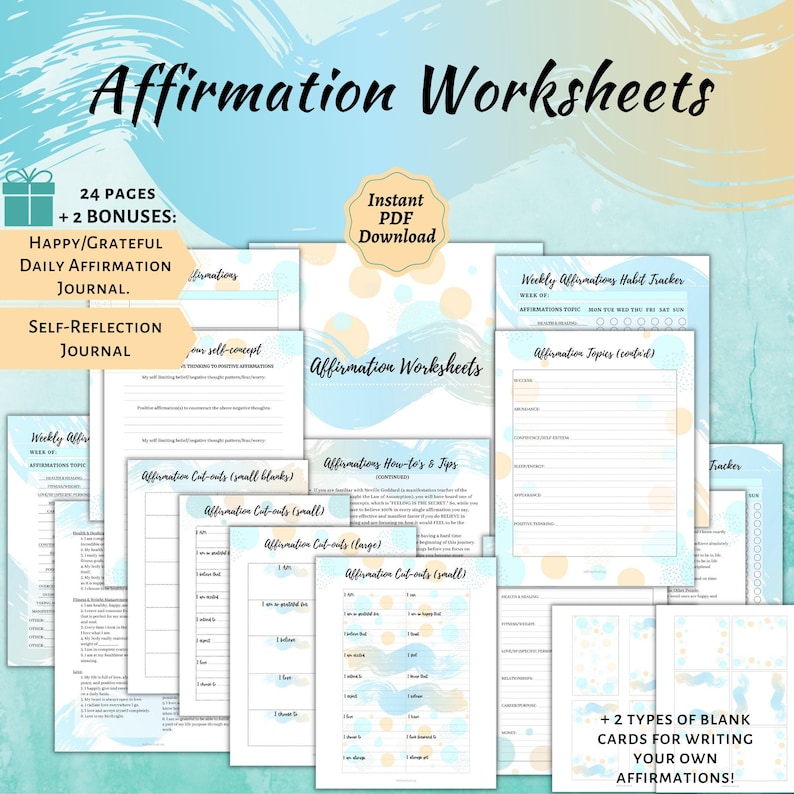 Affirmation Worksheets PRINTABLE Law of Attraction Affirmation Tracker ...