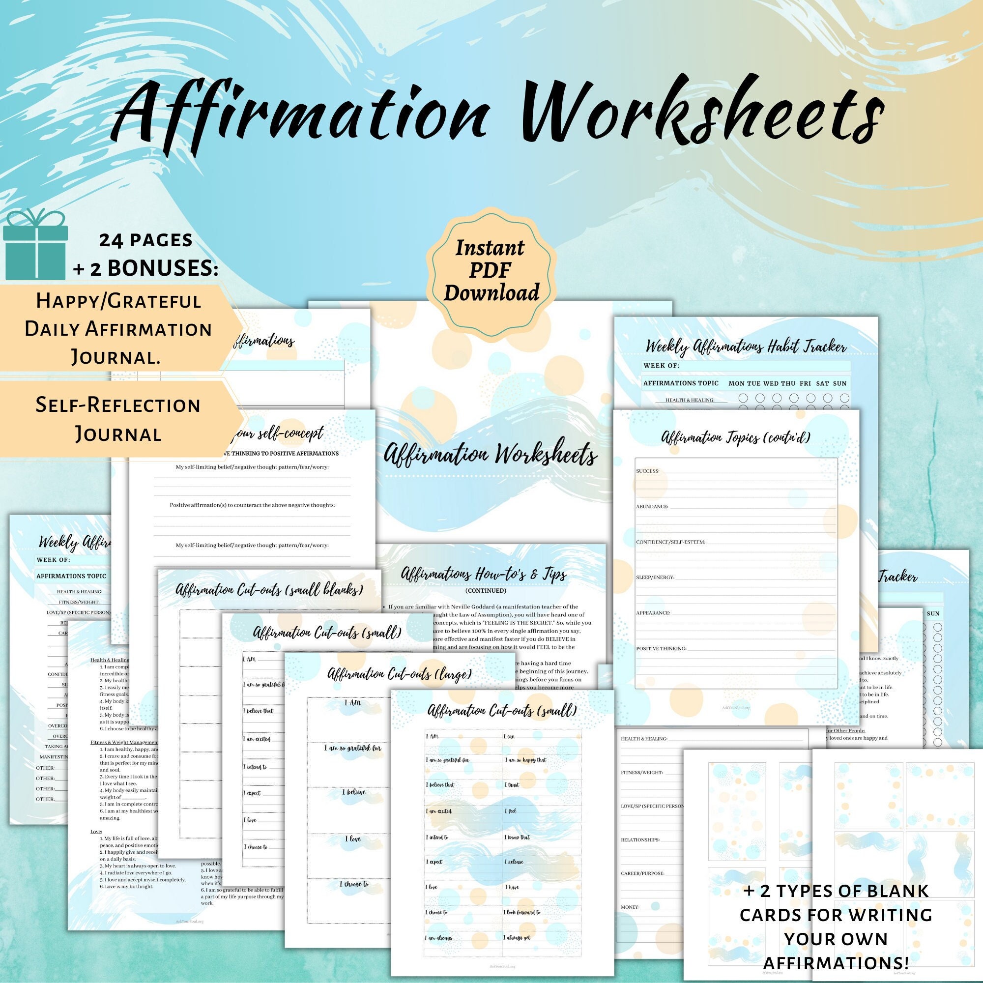 Affirmation Worksheets PRINTABLE Law of Attraction Affirmation Tracker ...