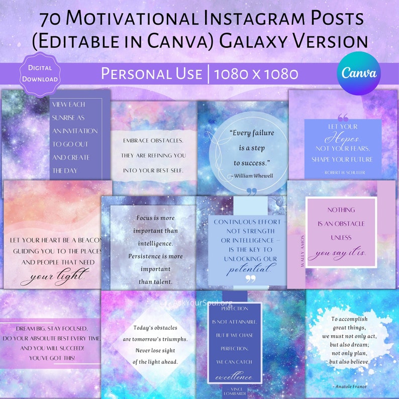 70 Editable Motivational Inspirational Quotes Instagram Posts Galaxy ...