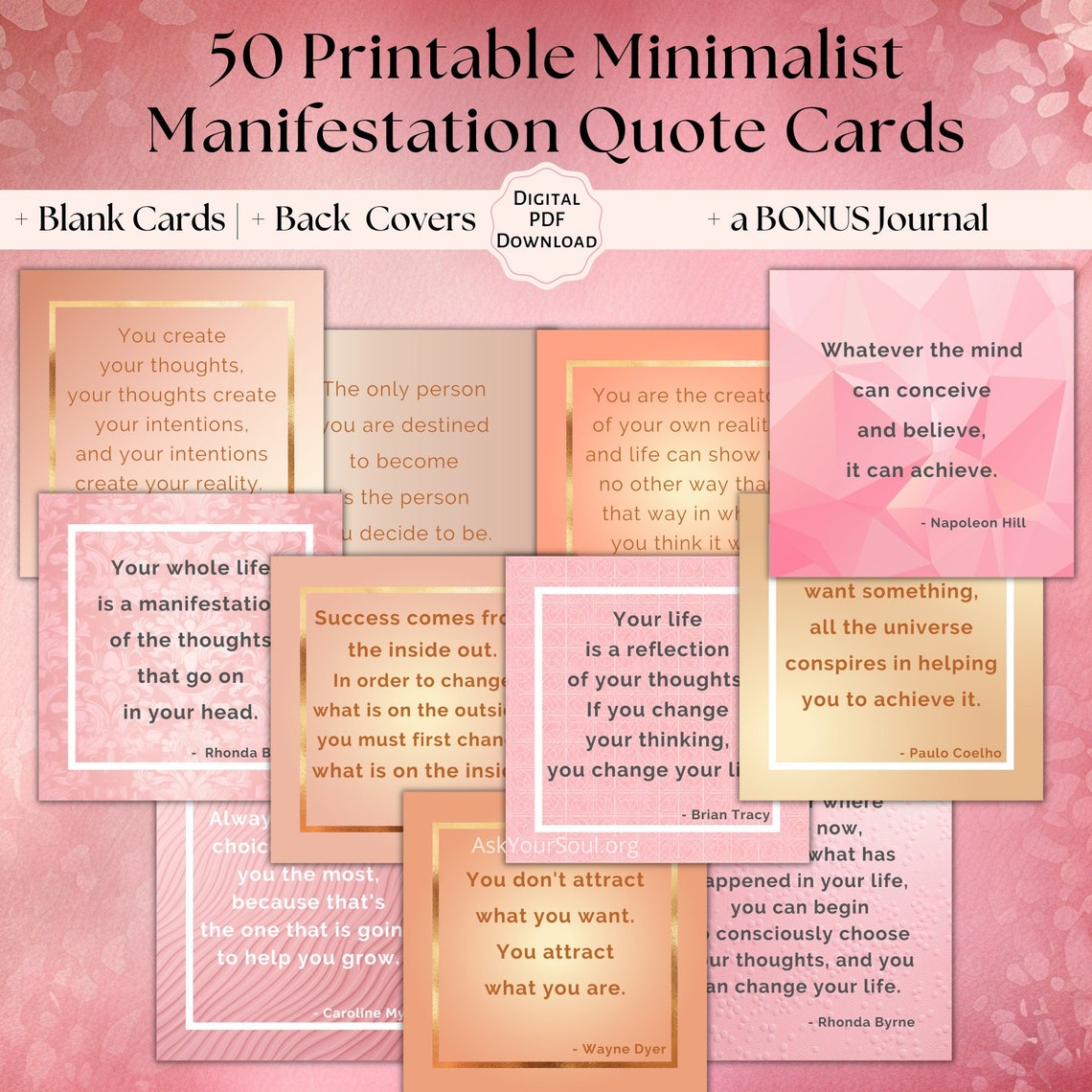 50 PRINTABLE Manifesting Quote Cards Personal Use Square Minimalist ...