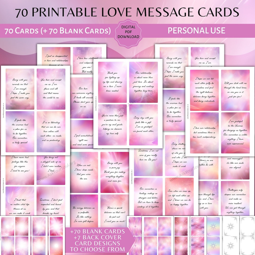 70 PRINTABLE Love Message Oracle Cards Personal Use Pink Relationship ...