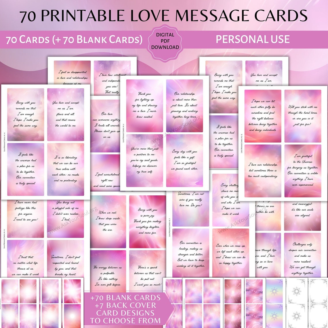 70 PRINTABLE Love Message Oracle Cards Personal Use Pink Relationship ...