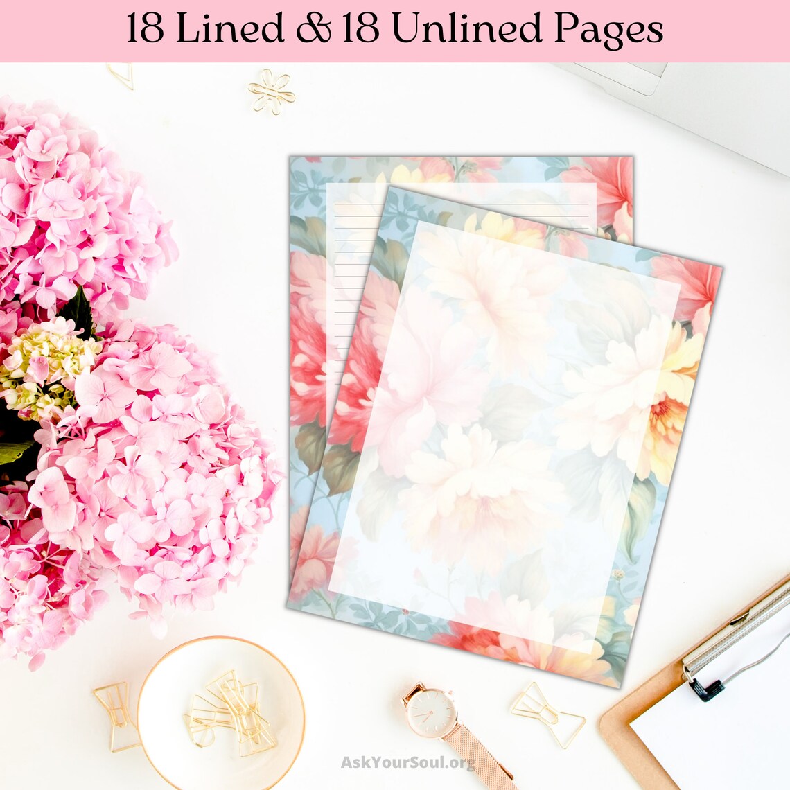 PRINTABLE Floral Journal Pages Lined Unlined Shabby Roses - Etsy