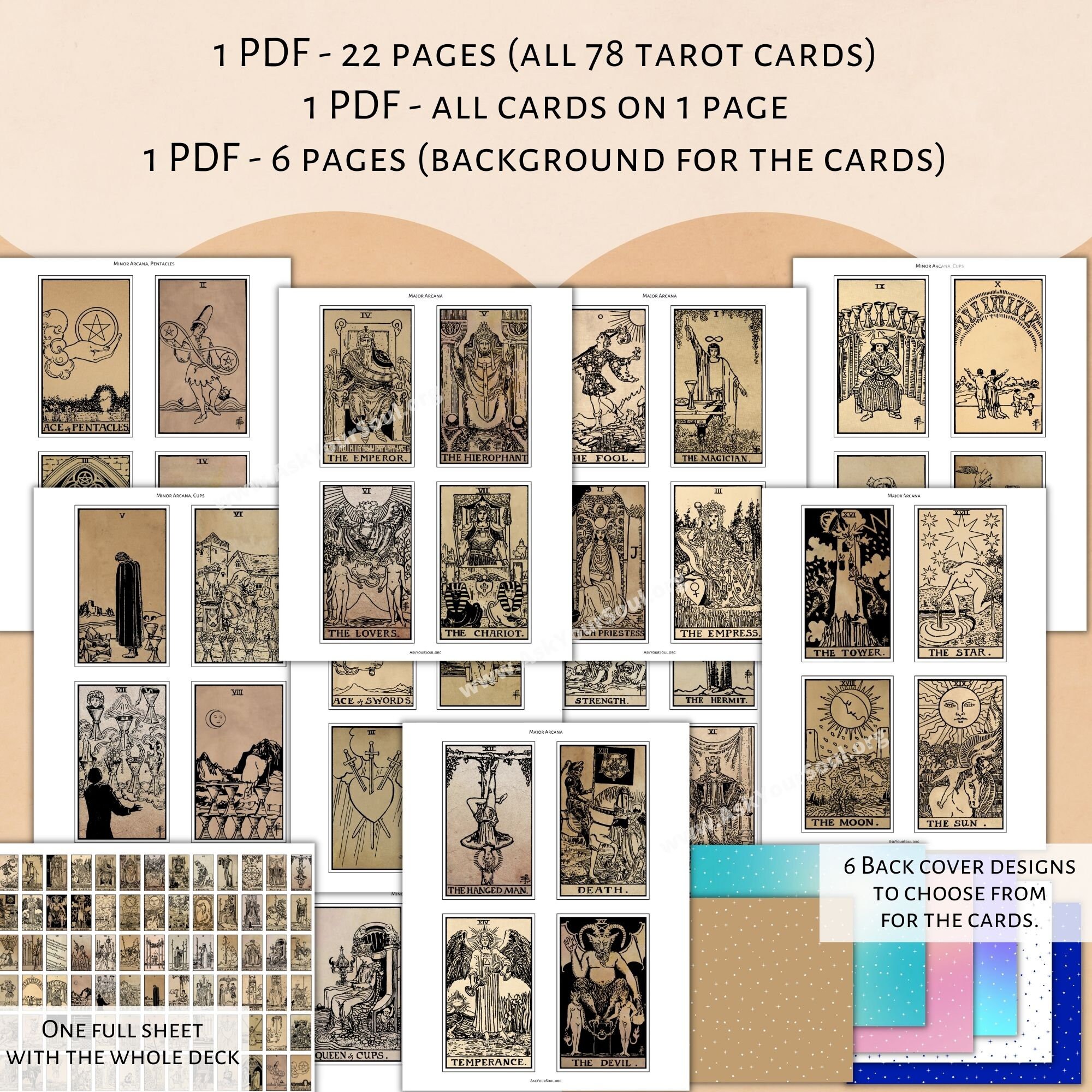 PRINTABLE Rider-waite Tarot Cards (vintage Background)| Printable Card ...