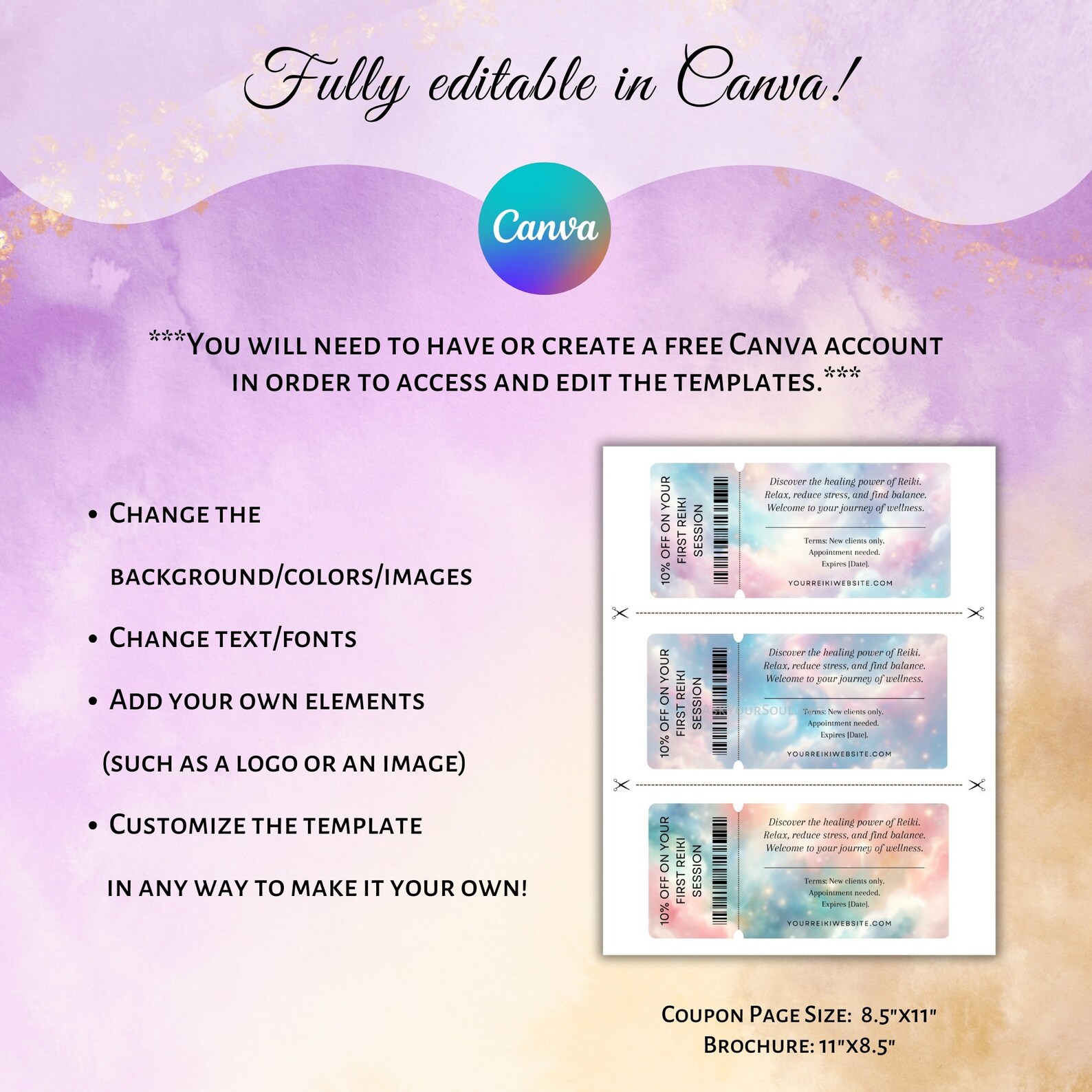 Editable Reiki Coupons & Brochure Canva Template Commercial and ...