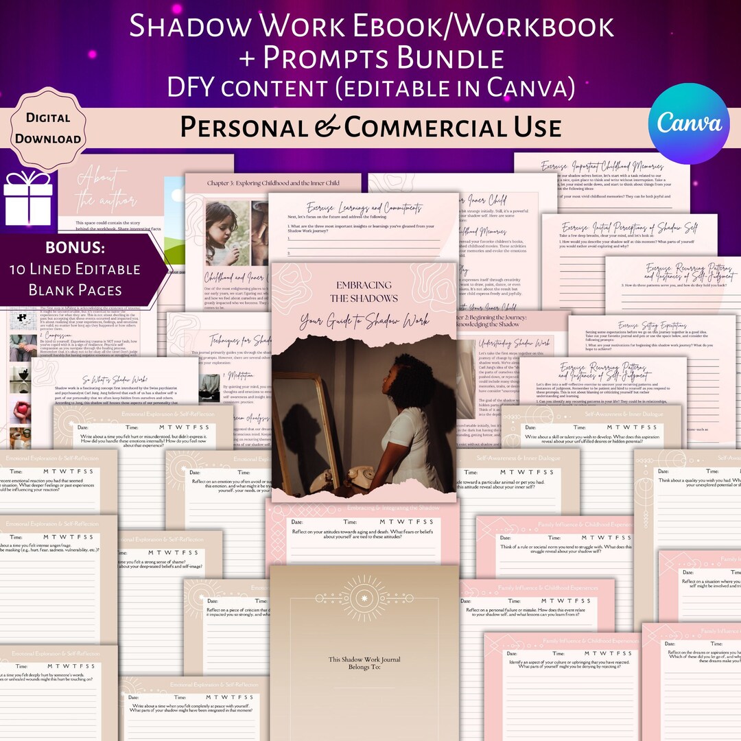 Editable Shadow Work Ebook Workbook Journal Prompts Bundle Canva ...