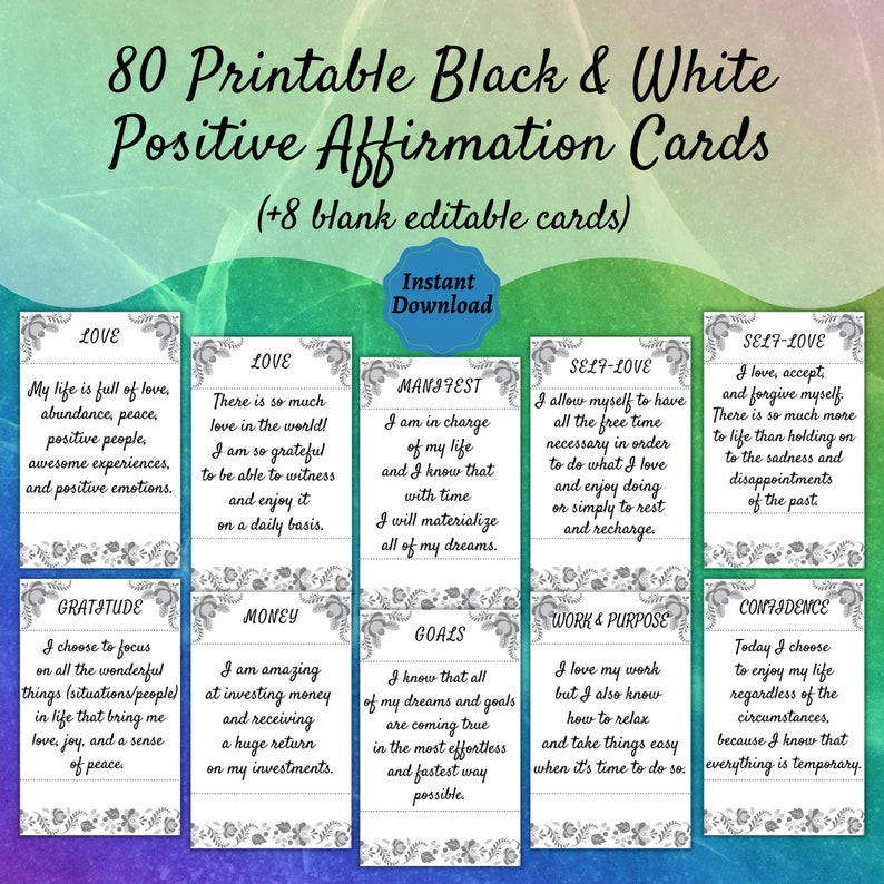 PRINTABLE Positive Affirmation Bundle Affirmation Worksheets - Etsy