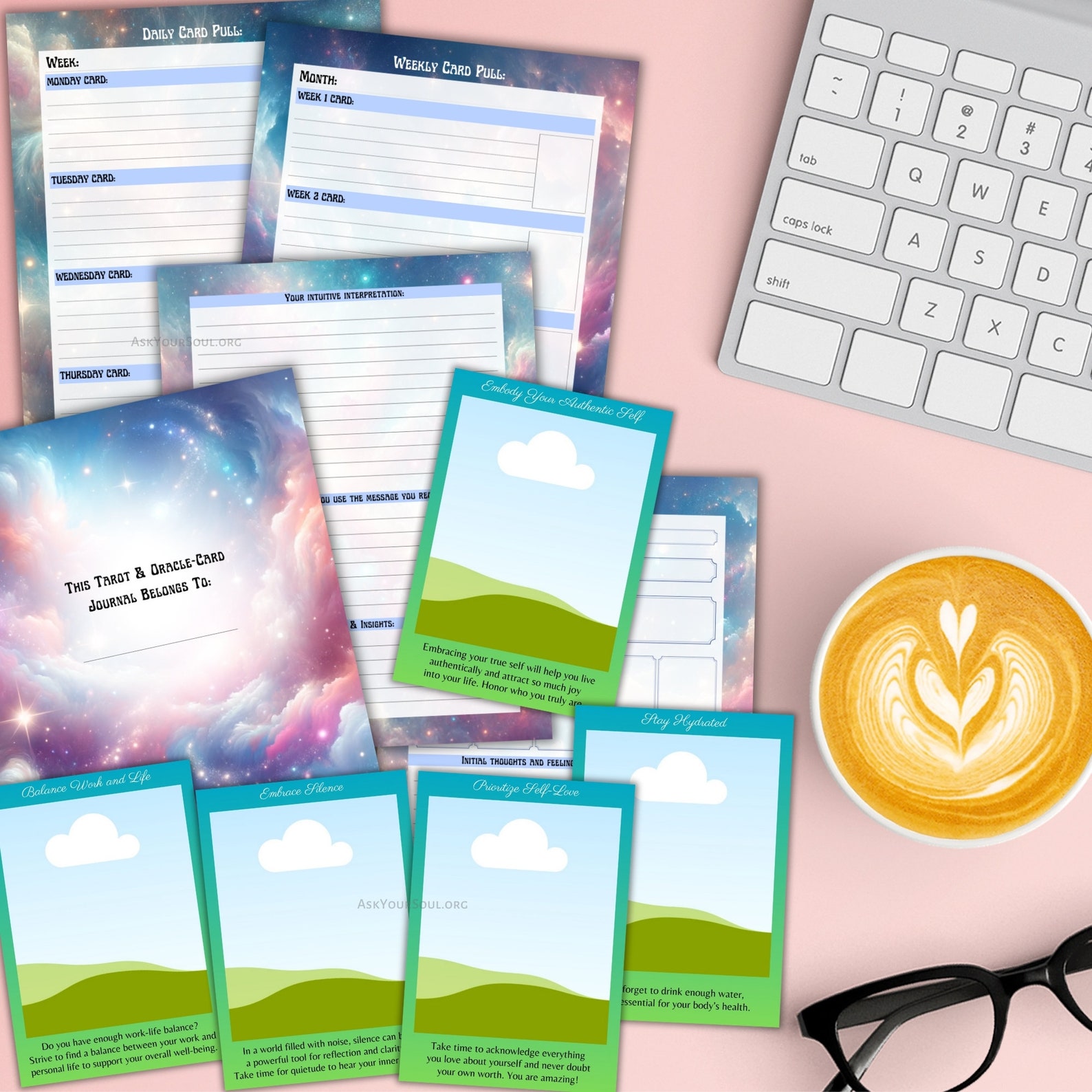 60 Editable Healing and Self-care Oracle Cards & Oracle Card Journal ...