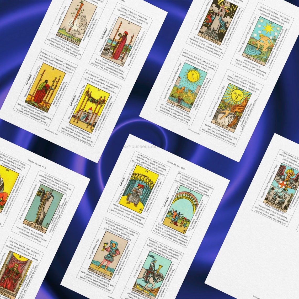 PRINTABLE Rider-waite Tarot Cards With Keywords PDF Upright and Reversed Meanings Tarot Beginner ...