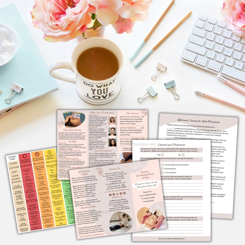 Editable Reiki Brochure, Forms, Chakra Guide Canva Template Commercial ...