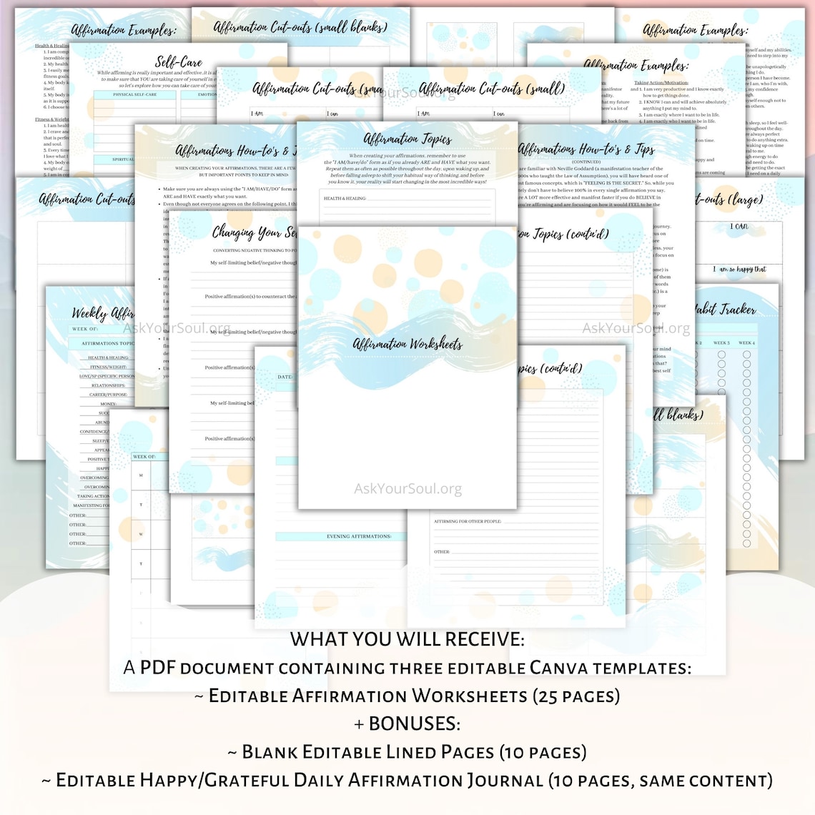 Editable Affirmation Worksheets and Affirmation Cards Canva Template ...