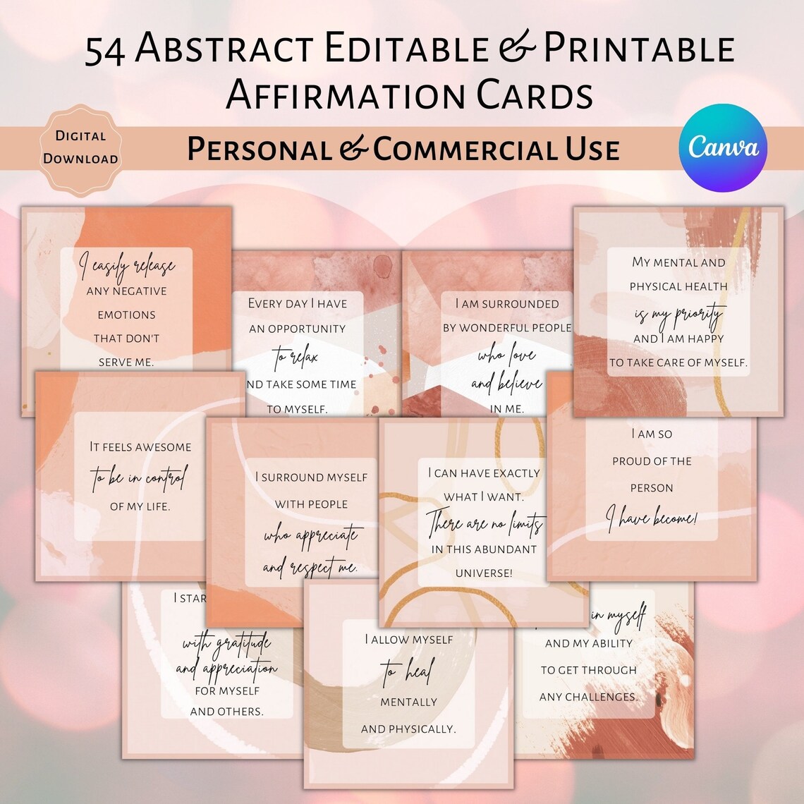54 Editable & Printable Self-concept Custom Affirmation Cards | Canva ...