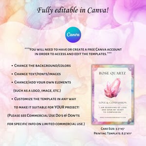 20 Editable Crystal Affirmation Cards and Care Guide Limited Commercial ...