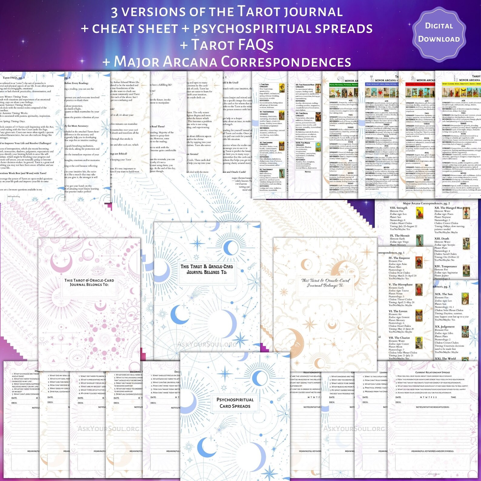 PRINTABLE Mega Tarot Bundle Rider-waite Tarot Card Decks PDF Beginner Tarot Bundle Back Covers ...