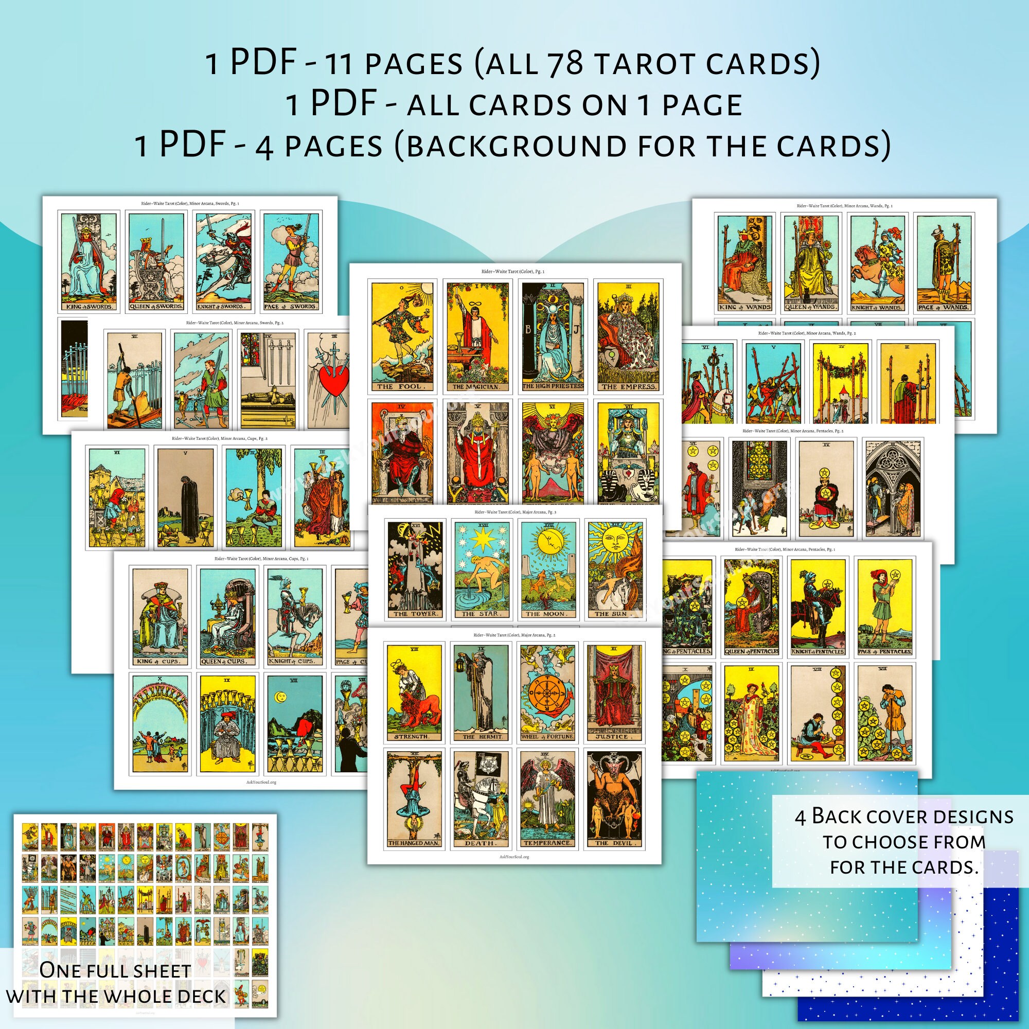 PRINTABLE Rider-waite Tarot Cards (color)| Printable Card Deck PDF ...